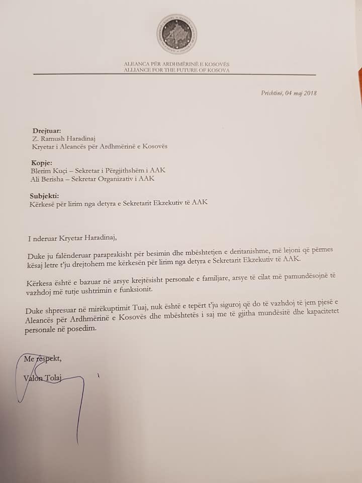 Jep dorëheqje zyrtari i lartë i AAK-së - Gazeta Online INSAJDERI